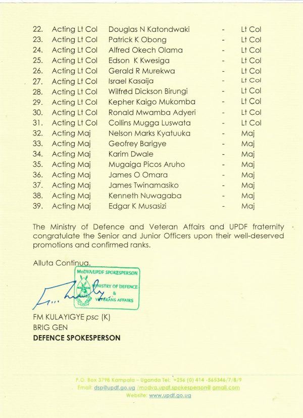 Promotions And Confirmation Of Ranks In UPDF - UPDF