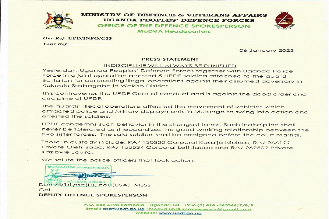 Indiscipline Will Always Be Punished - UPDF