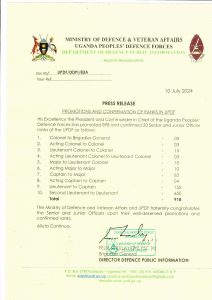 Promotions And Confirmation Of Ranks In UPDF - UPDF