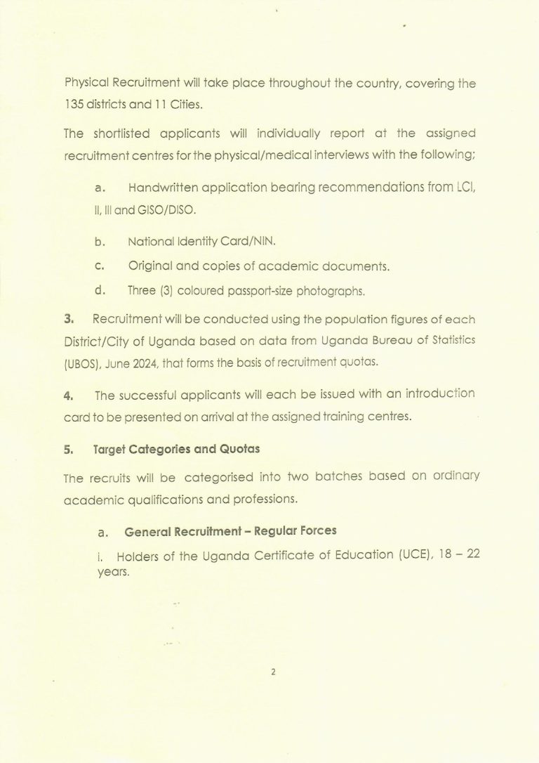 UPDF General Recruitment Exercise 2025 - UPDF