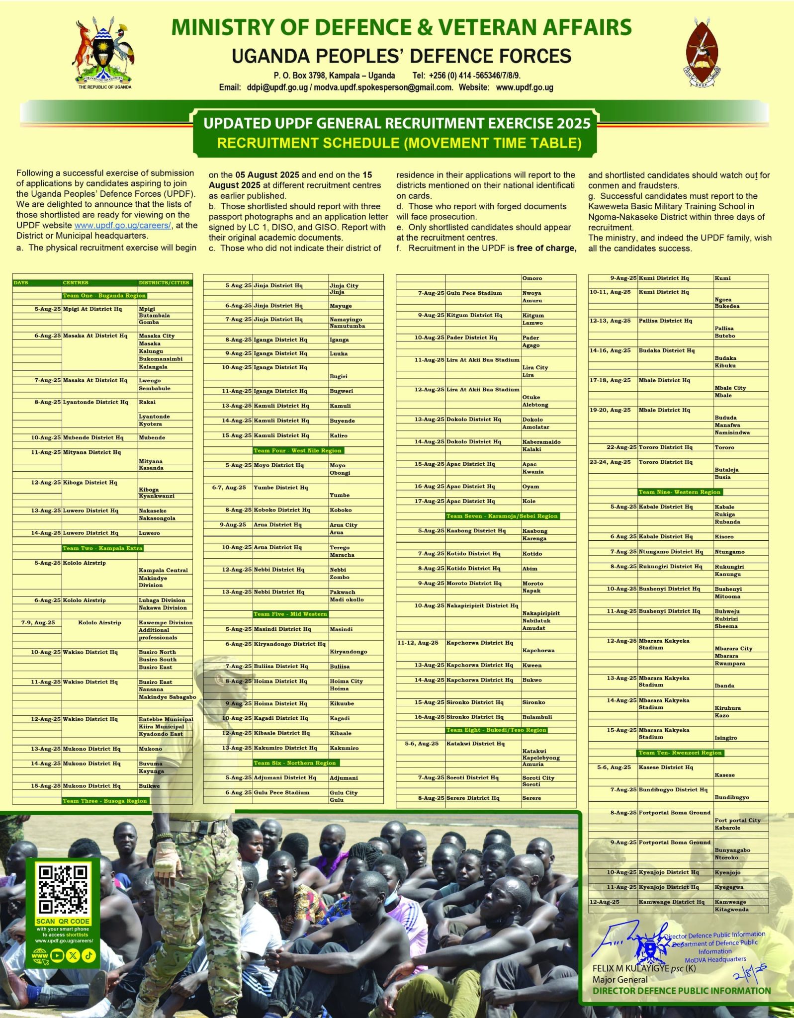 Shortlists Of Aspiring Candidants For The UPDF General Recruitment ...