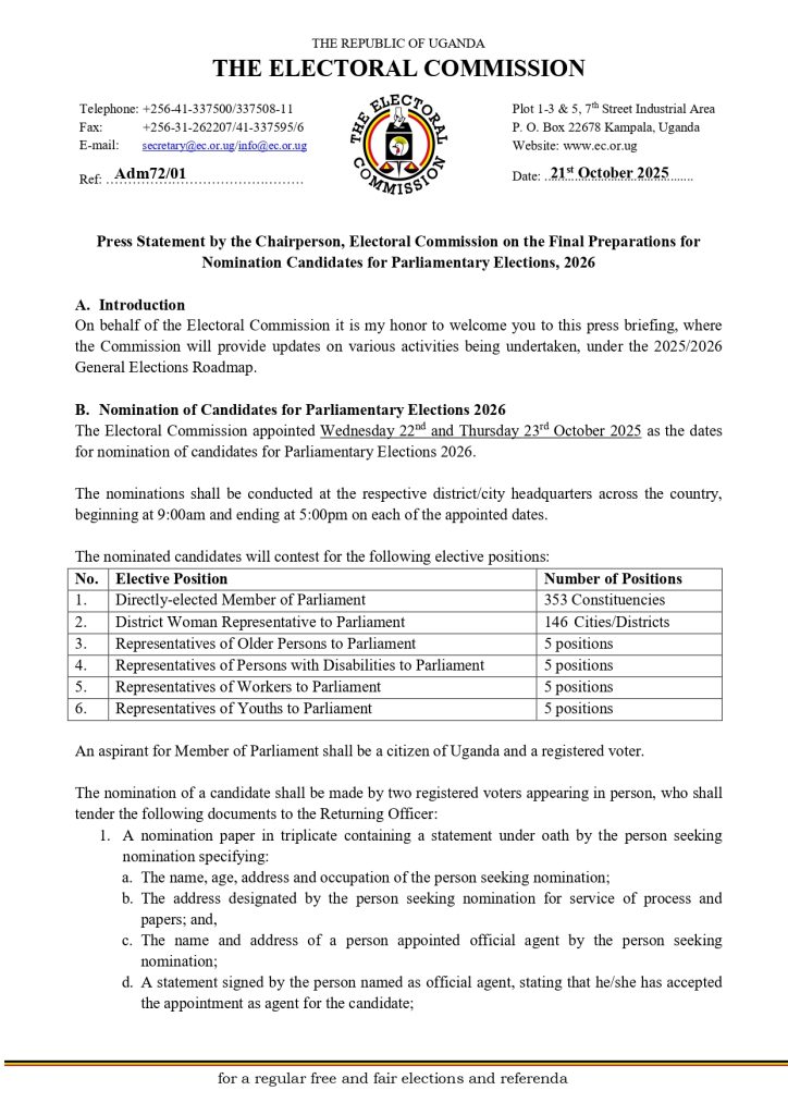 Press Statement By The Chairperson, Electoral Commission On The Final ...