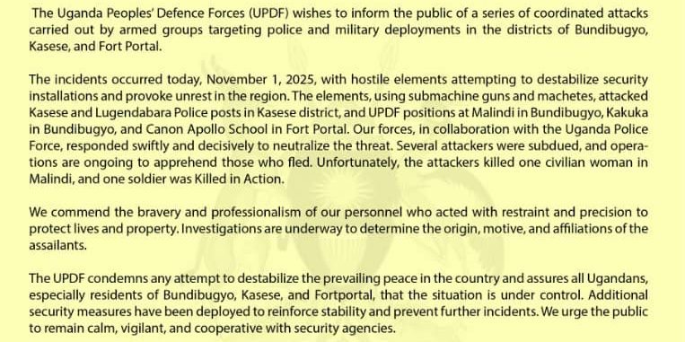 Armed Attacks On Security Positions In Bundibugyo, Kasese, And Fort ...
